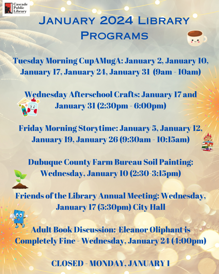 City of Cascade - January 2024 Library Programs