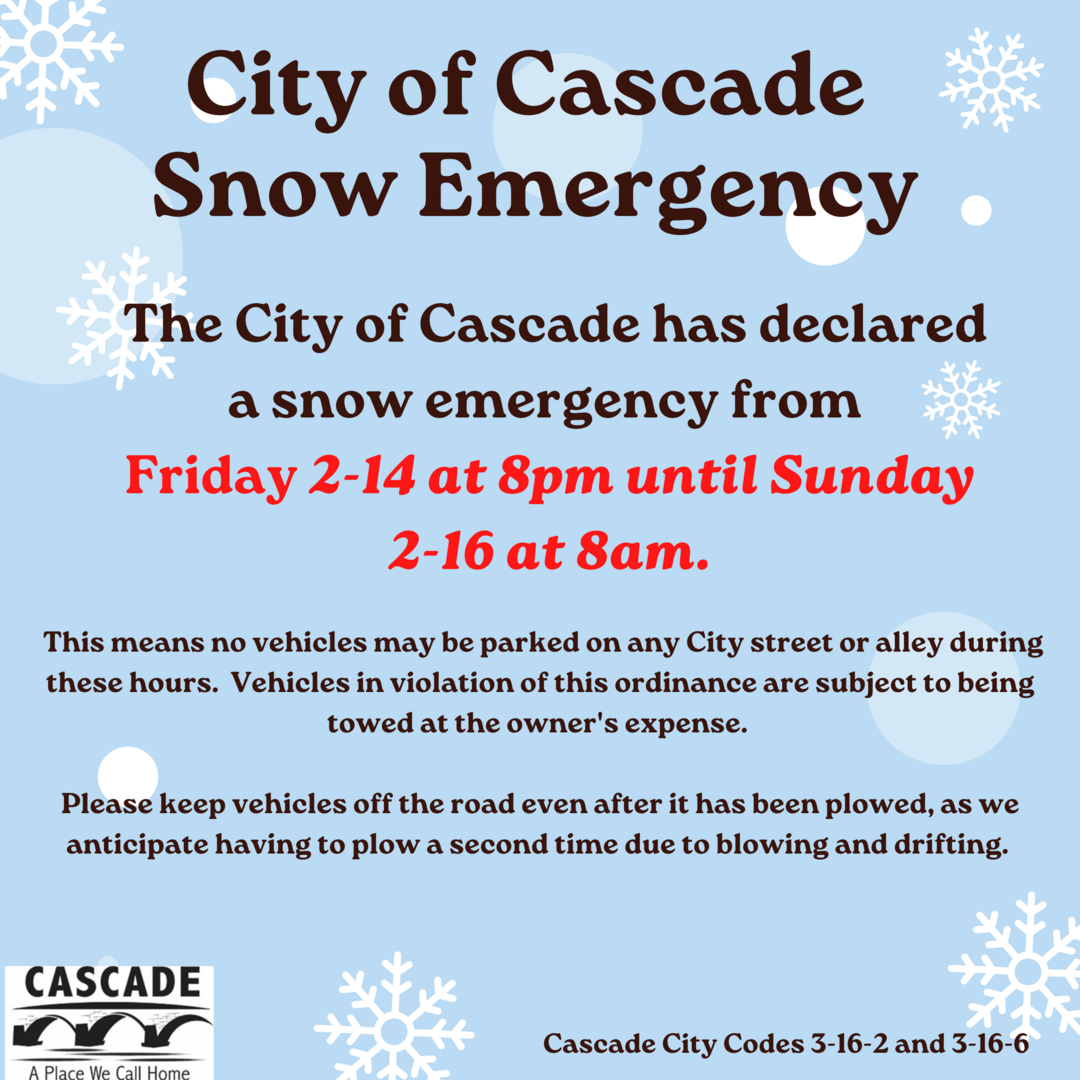 City of Cascade - Snow Emergency